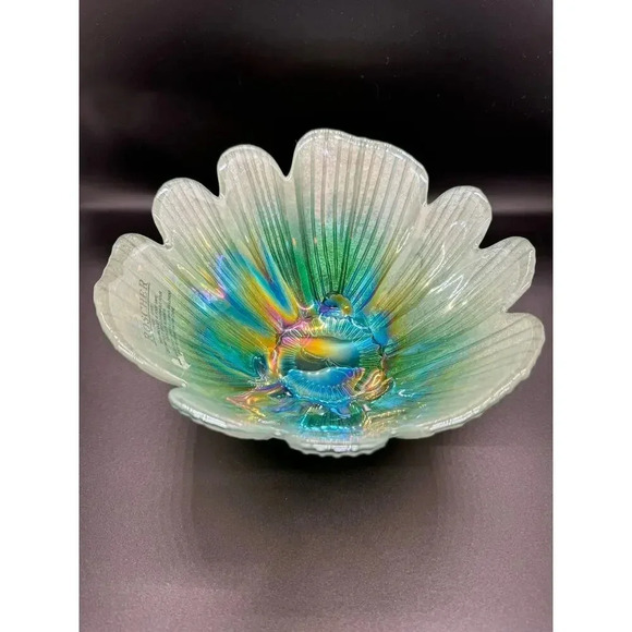 Roscher | Dining | Roscher Blue Green Iridescent Ribbed Glass Flower ...